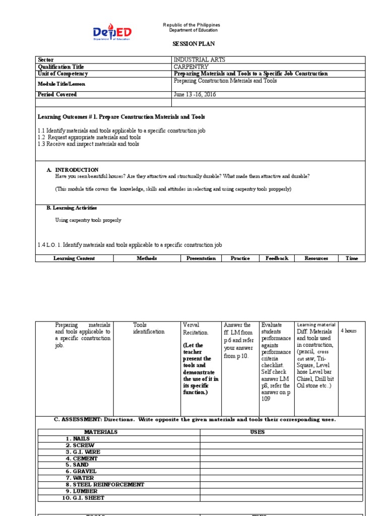 Session Plan Sector Qualification Title Unit of Competency Preparing ...