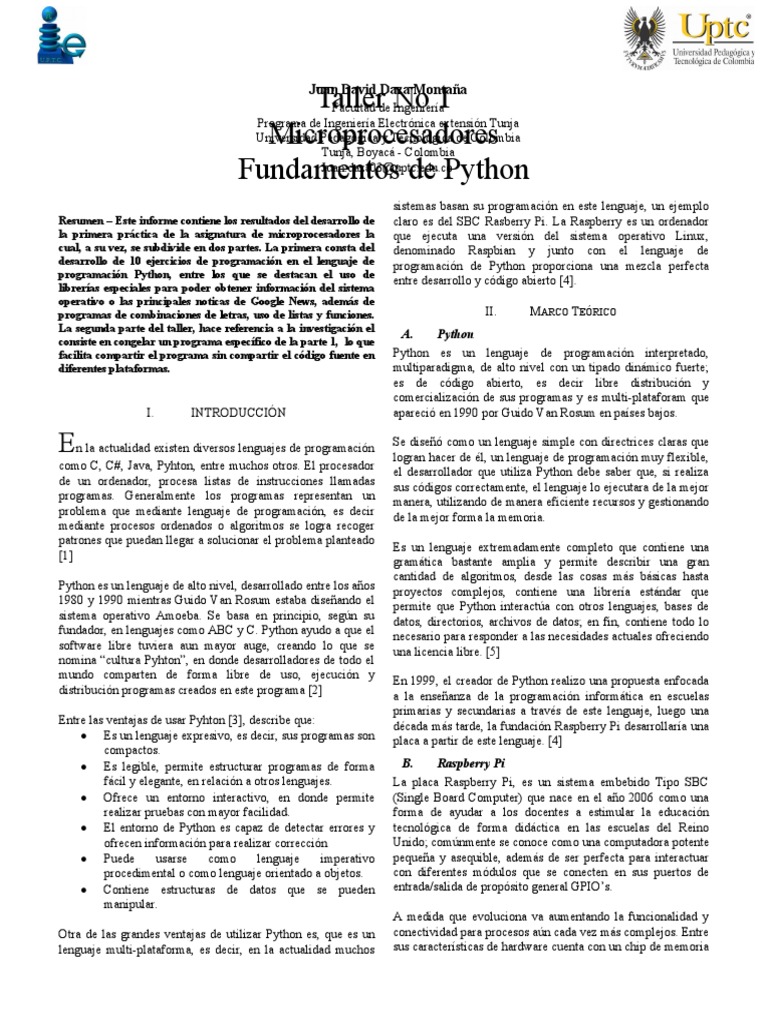 Informe Practica 1 | PDF | Lenguaje de programación | Python (lenguaje de programación)