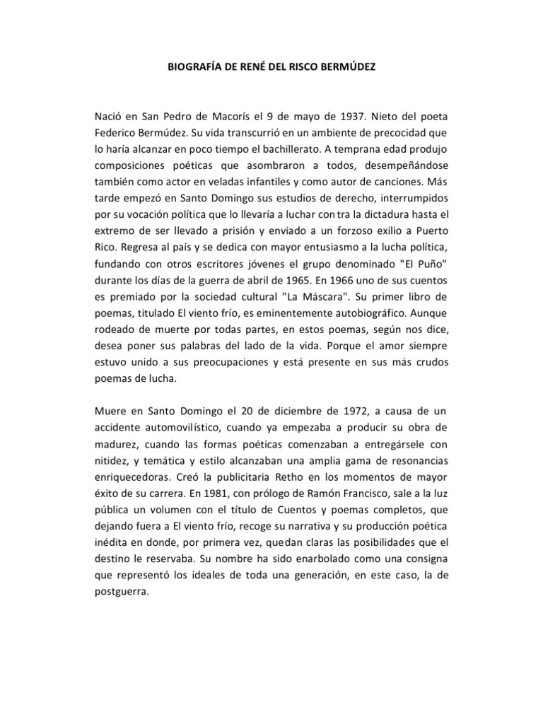 BIOGRAFÍA DE RENÉ DEL RISCO BERMÚDEZ | PDF