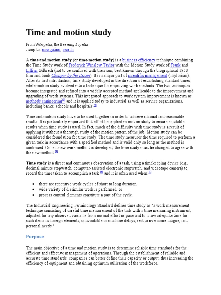 Time and Motion Study | PDF | Engineering | Analysis