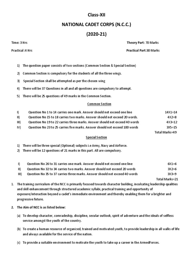 National Cadet Corps Subject Syllabus XII Session 2020 2 | PDF ...