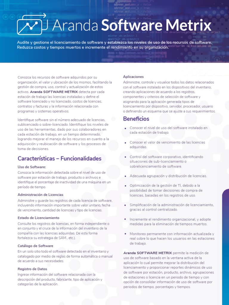 Datasheet-Aranda Software Metrix | PDF | Software | Software de la ...