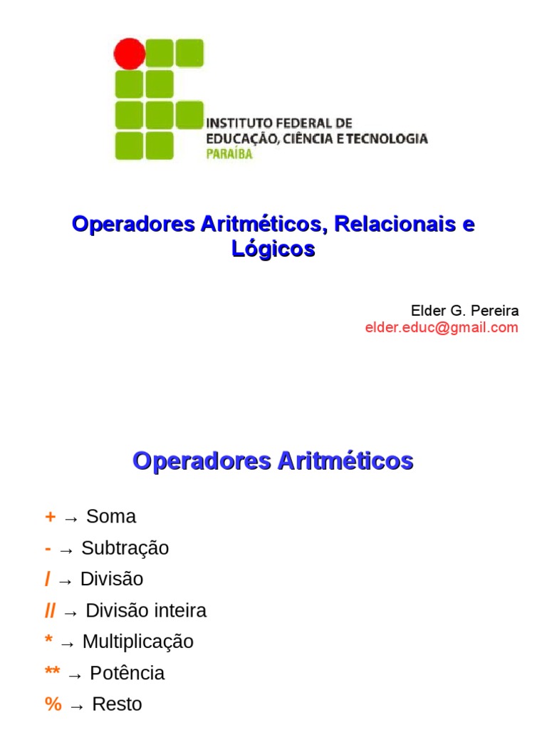 04 - Operadores Aritméticos Relacionais e Lógicos | PDF | Divisão ...