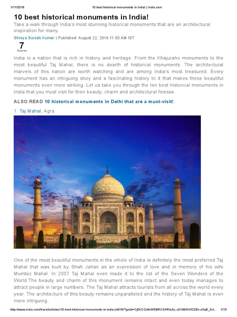 10 Historical Monuments in India | PDF