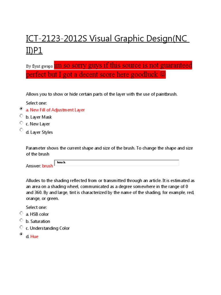 ICT-2123-2012S Visual Graphic Design (NC II) P1 | PDF | Adobe Photoshop ...