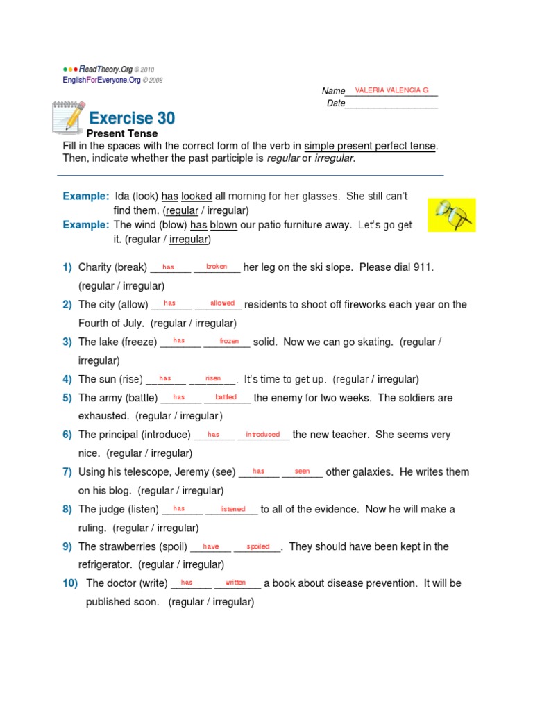 Present - Tense - Exercise - 30.VALERIA VALENCIApdf | PDF | Linguistic ...