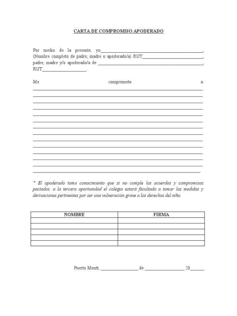 Carta de Compromiso Apoderado - Derivacion1 | PDF