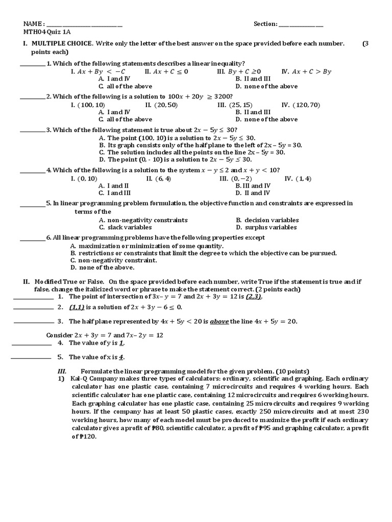 I. MULTIPLE CHOICE. Write Only The Letter of The Best Answer On The Space Provided Before Each ...