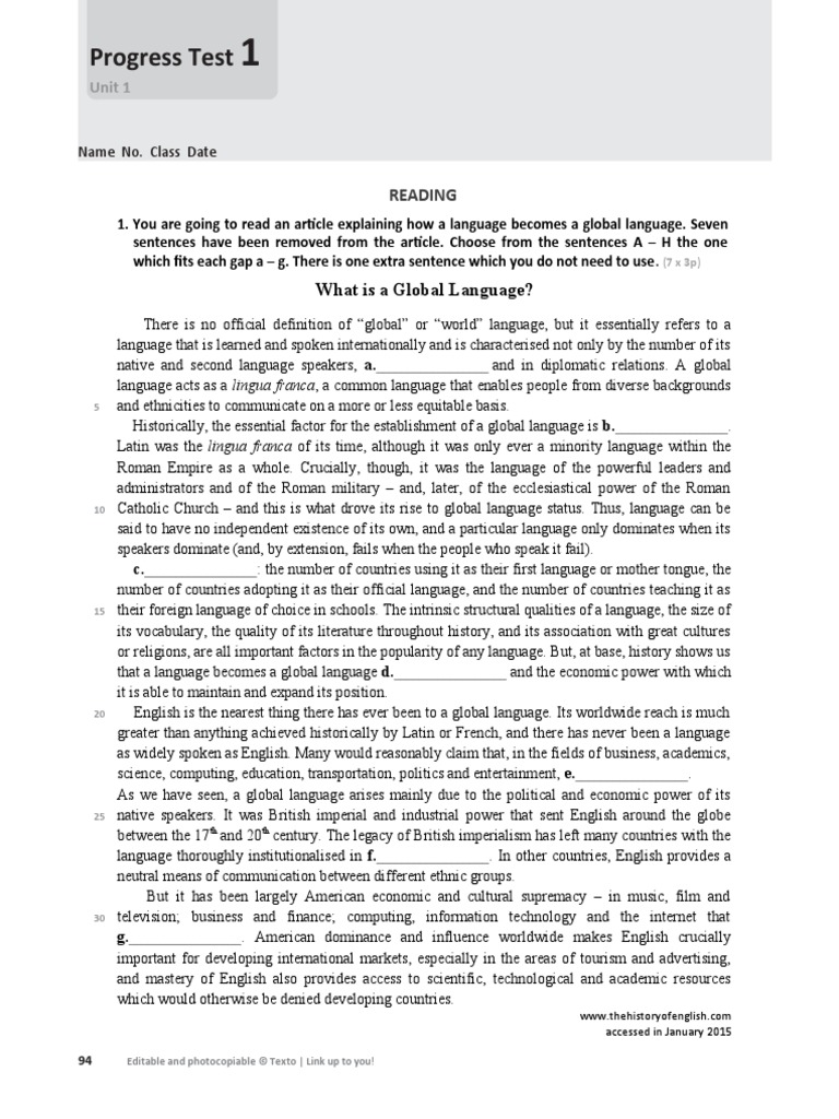 Progress Test: Unit 1 | PDF | Nelson Mandela | English Language