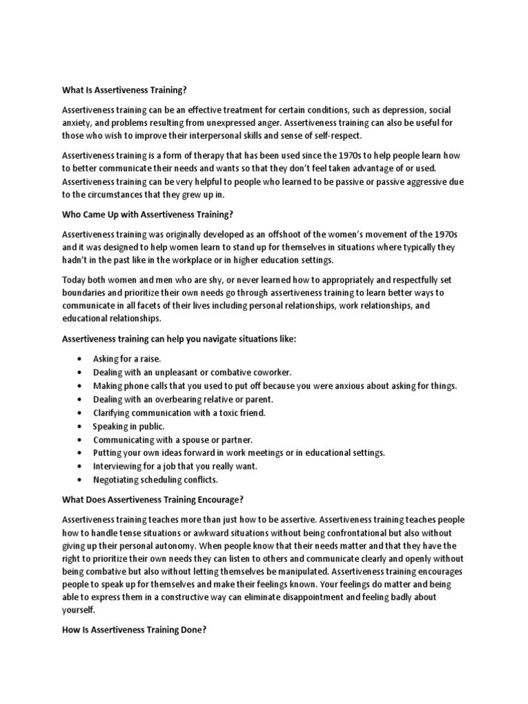 What Is Assertiveness Training? | PDF | Psychotherapy | Nonverbal ...