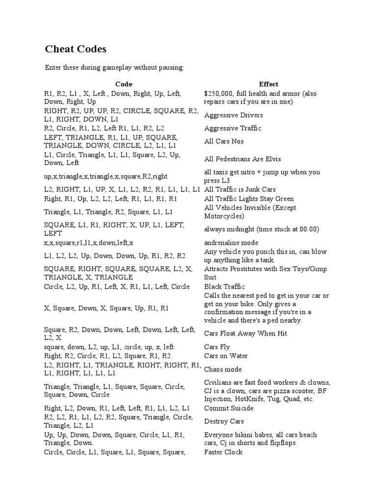 Cheat Codes: Code Effect | PDF | Semi Trailer Truck | Traffic