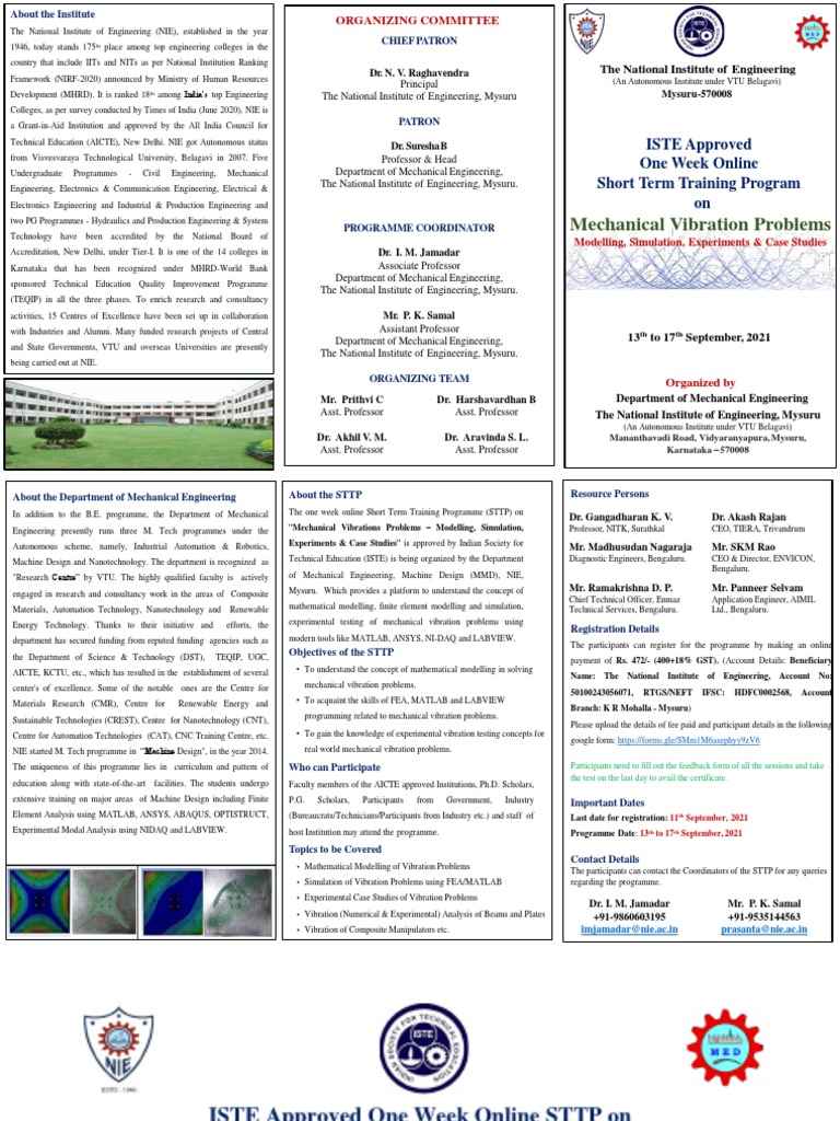 ISTE-NIE Vibration STTP Brochure (13-17 Sep 2021) | Download Free PDF | Engineering | Science ...