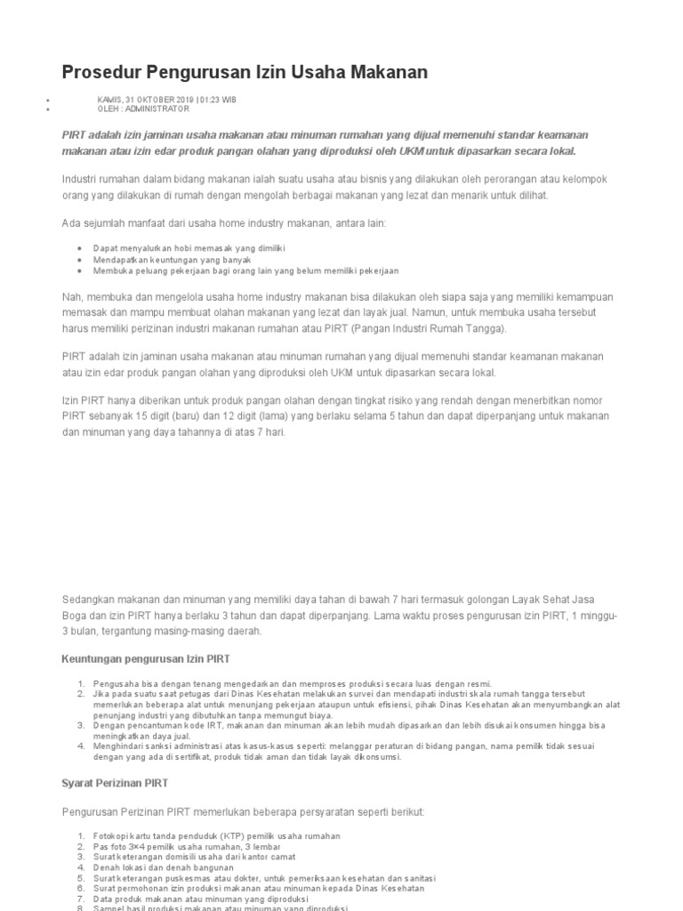Prosedur Pengurusan Izin Usaha Makanan | PDF | Kesehatan Holistik
