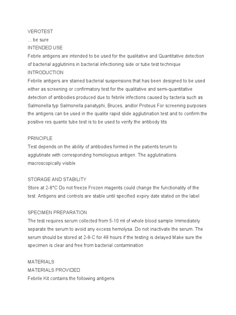 Widal Kit | PDF | Antibody | Blood Plasma