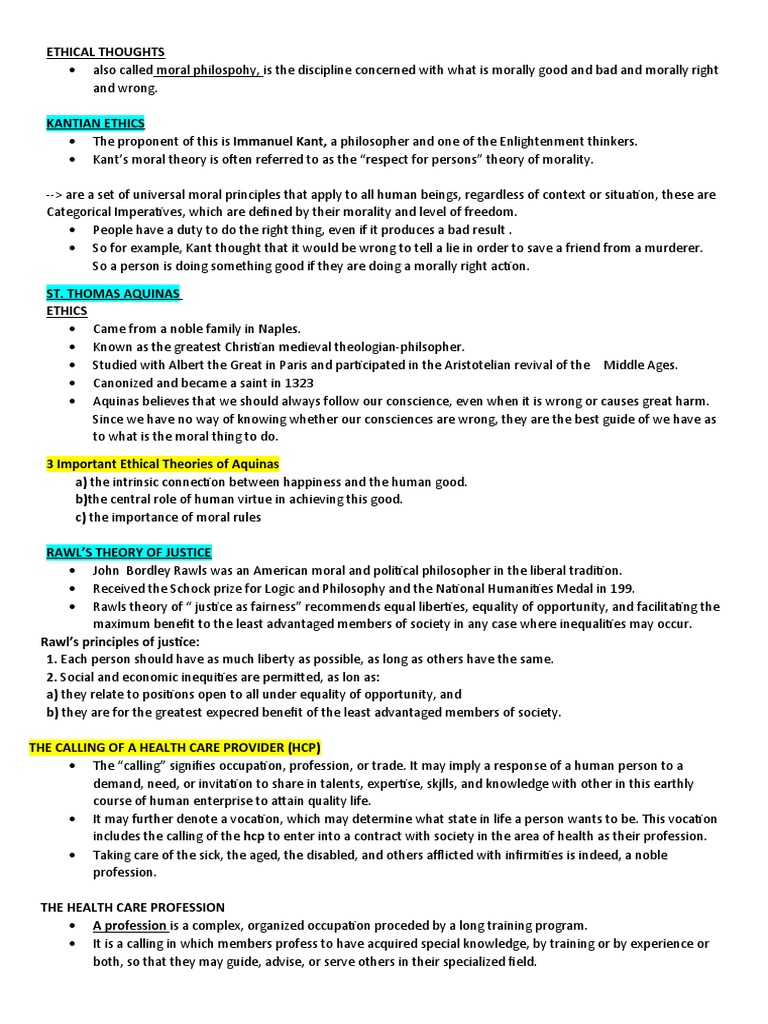 Ethical Thoughts and Theories in Healthcare | PDF | Immanuel Kant ...