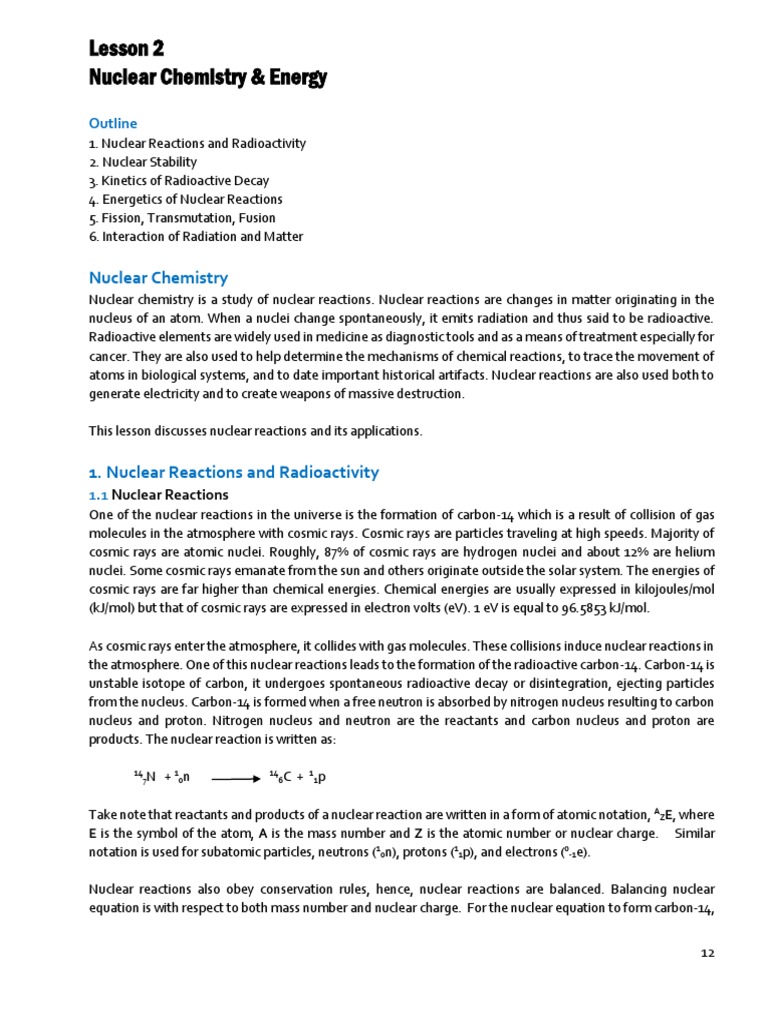 02 Lesson 2. Nuclear Chemistry & Energy | PDF | Ionizing Radiation ...