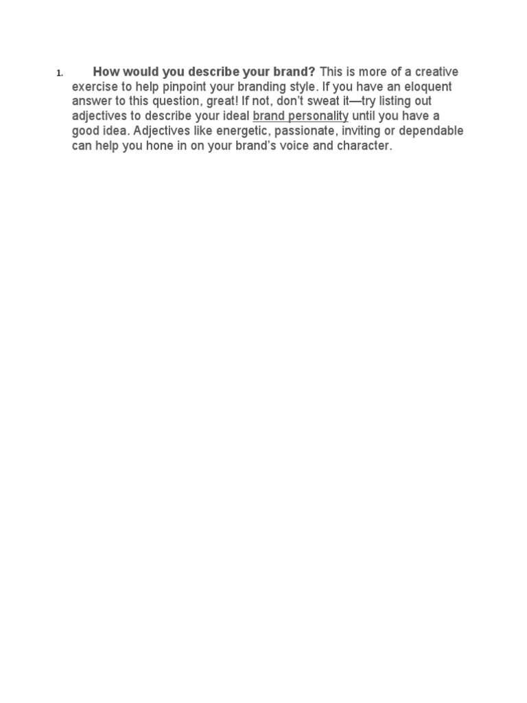 How Would You Describe Your Brand | PDF | Wellness