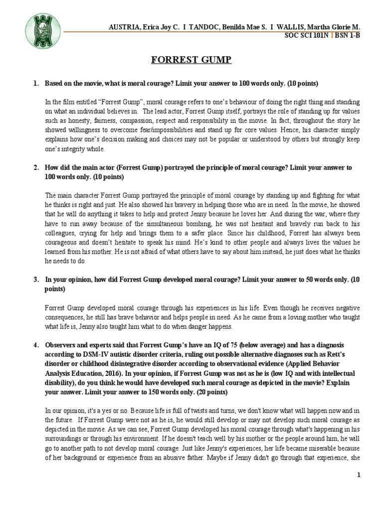 Forrest Gump's Moral Courage | PDF | Courage | Mental Disorder