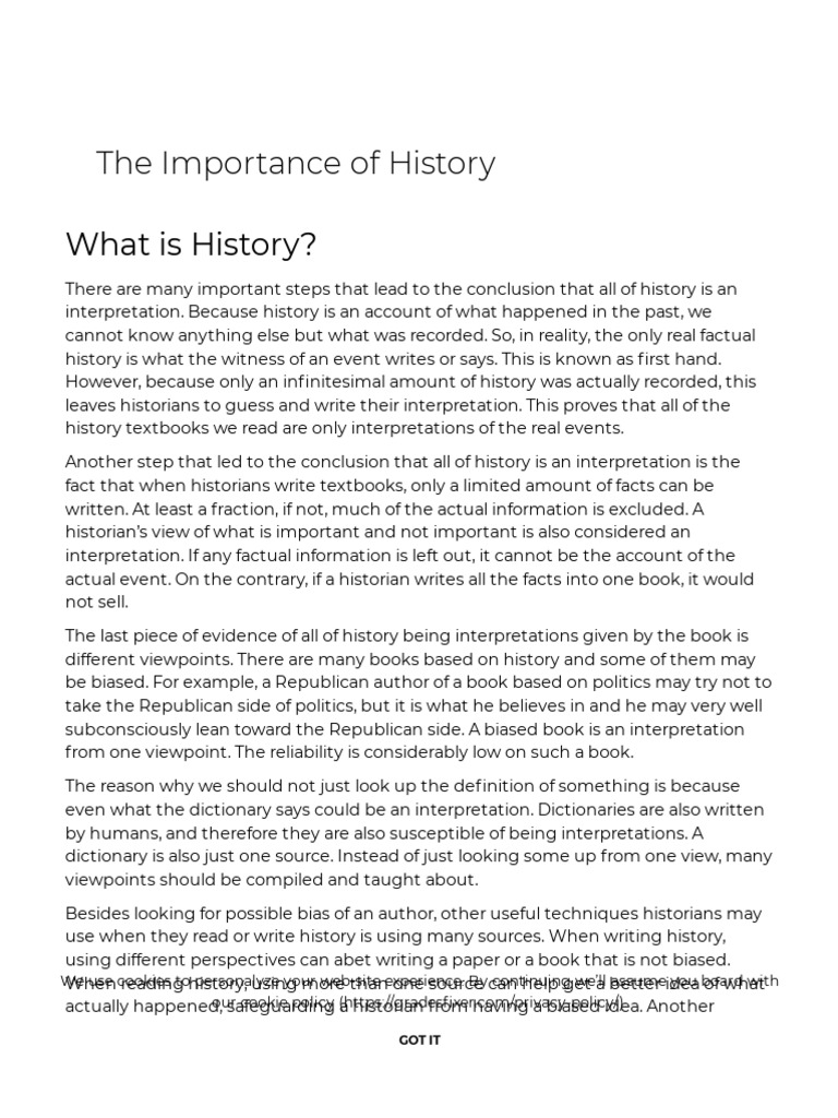 The Importance of History - (Essay Example), 527 Words GradesFixer ...