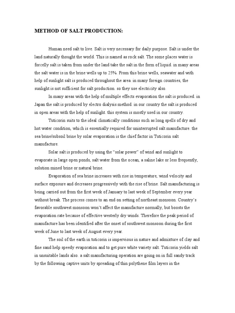 Method of Salt Production | PDF | Seawater | Salt