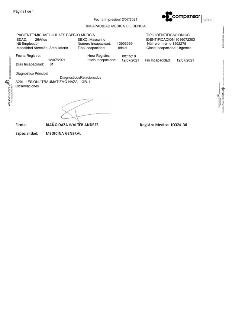 INCAPACIDAD Compensar | PDF