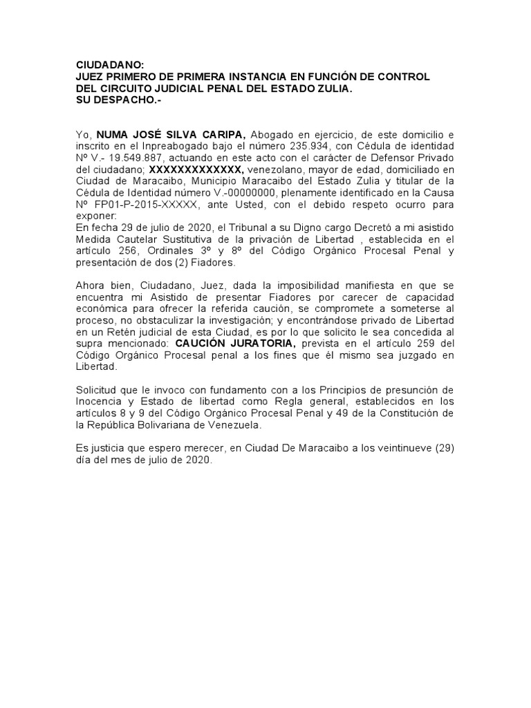 Modelo de Caución Juratoria | PDF