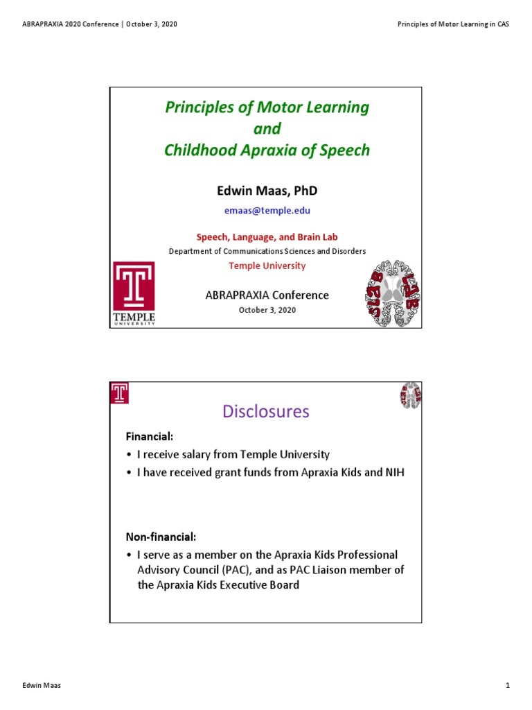 Principles of Motor Learning Enhance Speech Outcomes in CAS | PDF ...