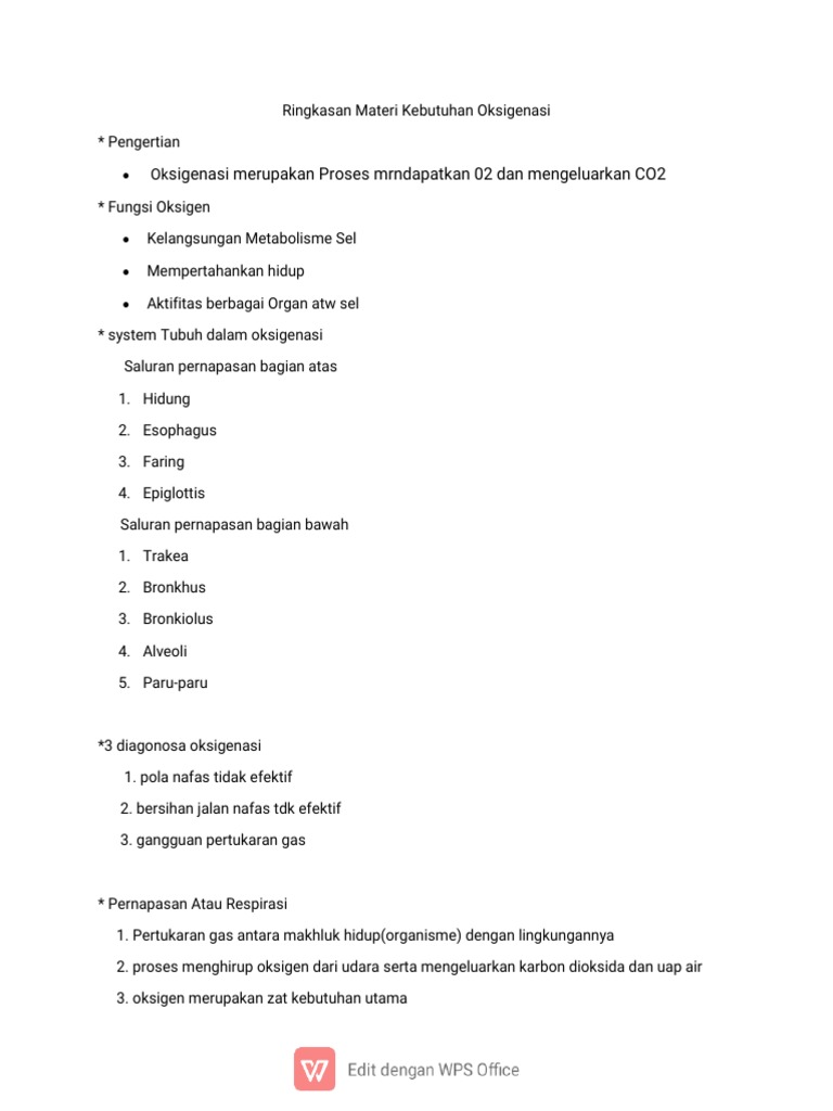 Ringkasan Materi Kebutuhan Oksigenasi | PDF