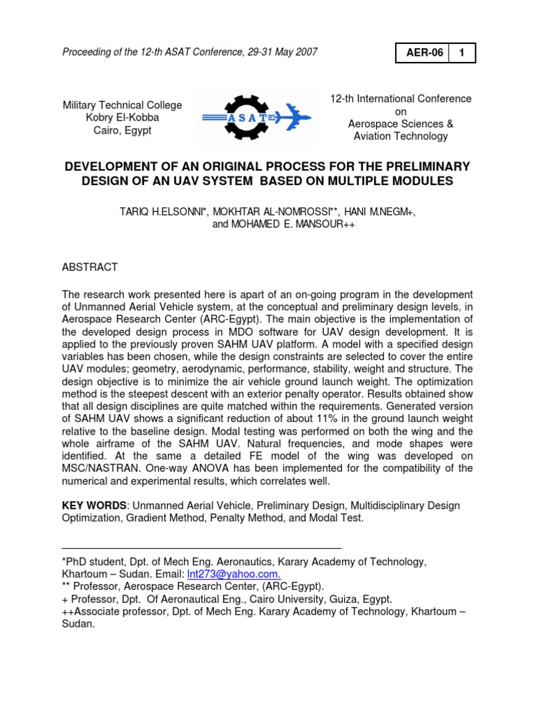 Development of An Original Process For The Preliminary Design of An Uav ...