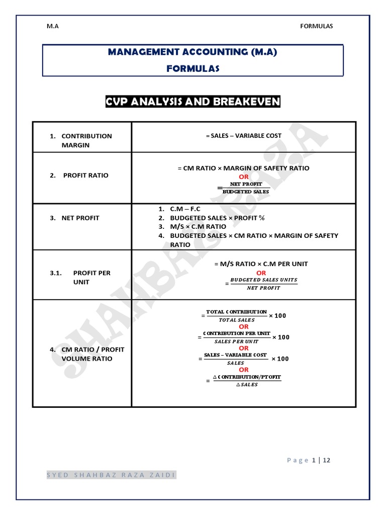 Management Accounting Formulas | PDF | Net Present Value | Output (Economics)