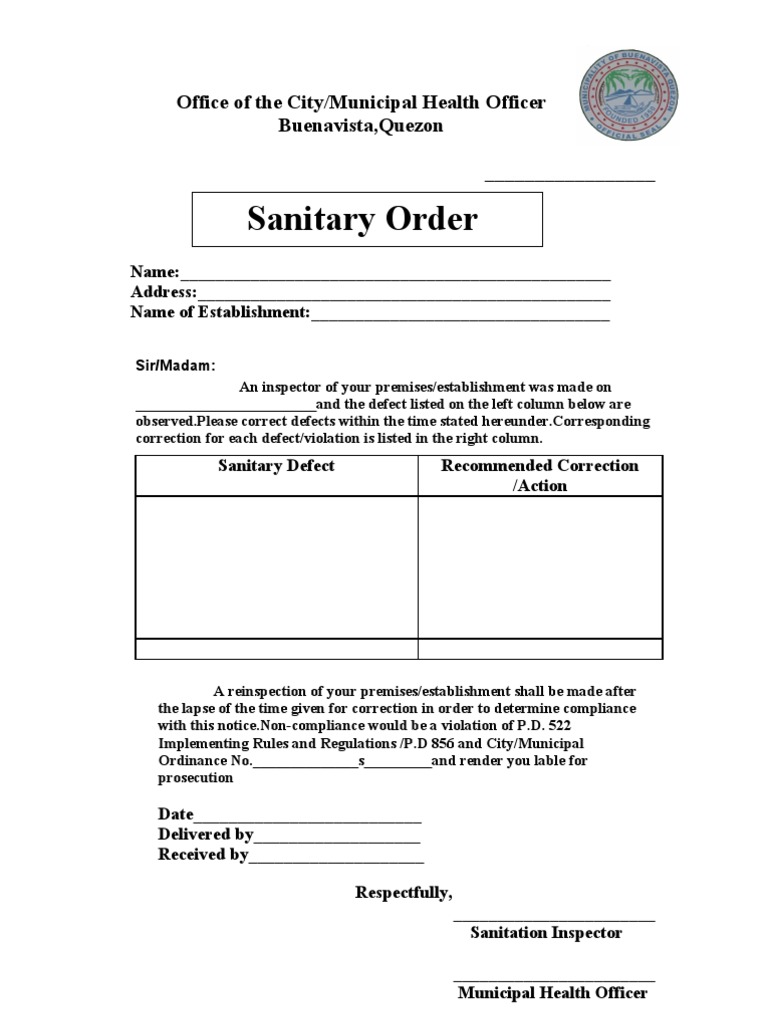 Sanitary Inspection Report Template | PDF