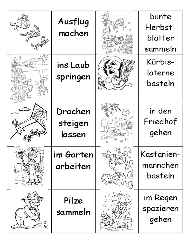 Herbst Tätigkeiten Memory | PDF