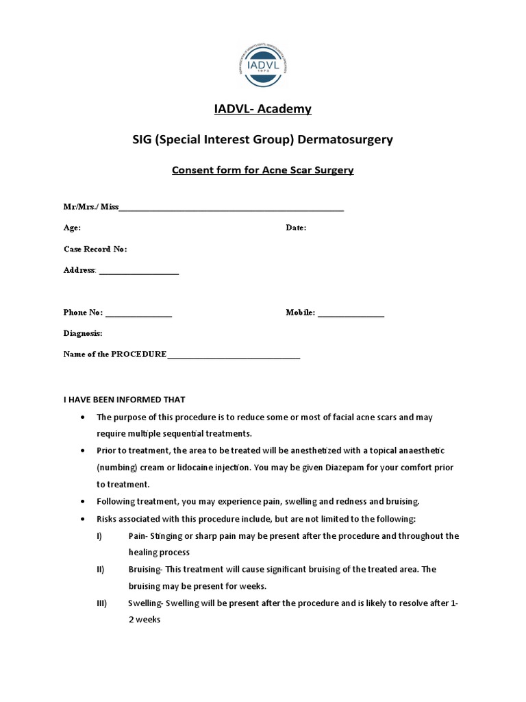 Acne Scar Surgery Consent Form | PDF | Scar | Consent