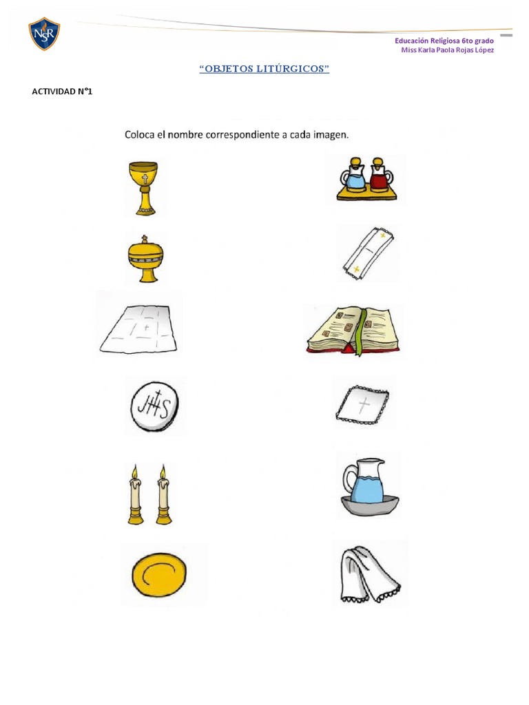 Ficha de Trabajo Objetos Litúrgicos | PDF