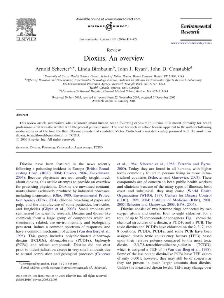 Dioxins: An Overview: Arnold Schecter, Linda Birnbaum, John J. Ryan ...