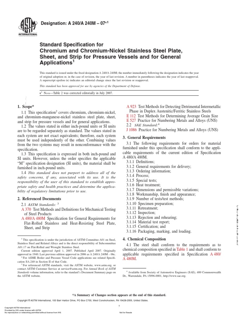 Astm A-240 | PDF | Stainless Steel | Specification (Technical Standard)