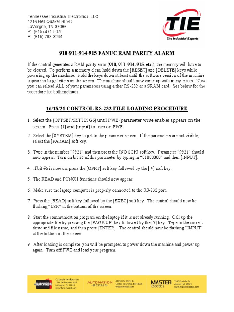 910-911-914-915 Fanuc Ram Parity Alarm | PDF | Random Access Memory ...