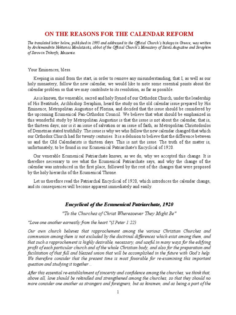 On The Reasons For The Calendar Reform | PDF | Eastern Orthodox Church ...