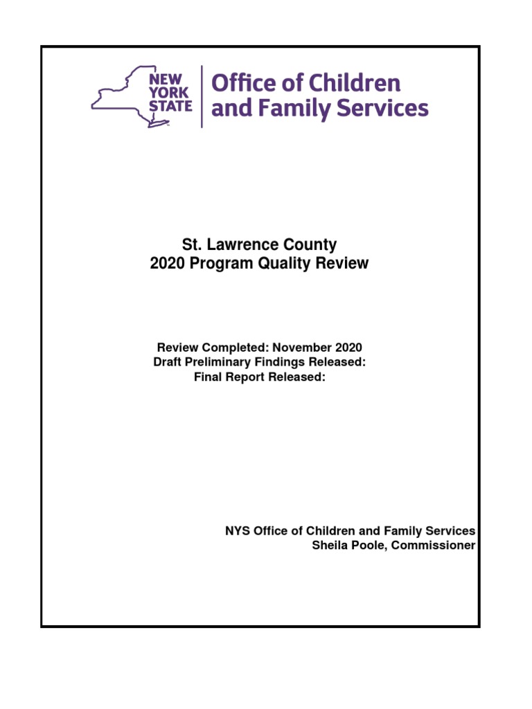 St. Lawrence County DSS Report From OCFS | PDF | Risk | Foster Care
