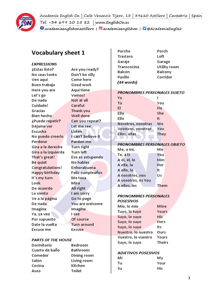 Basic Vocabulary EnglishOn | PDF