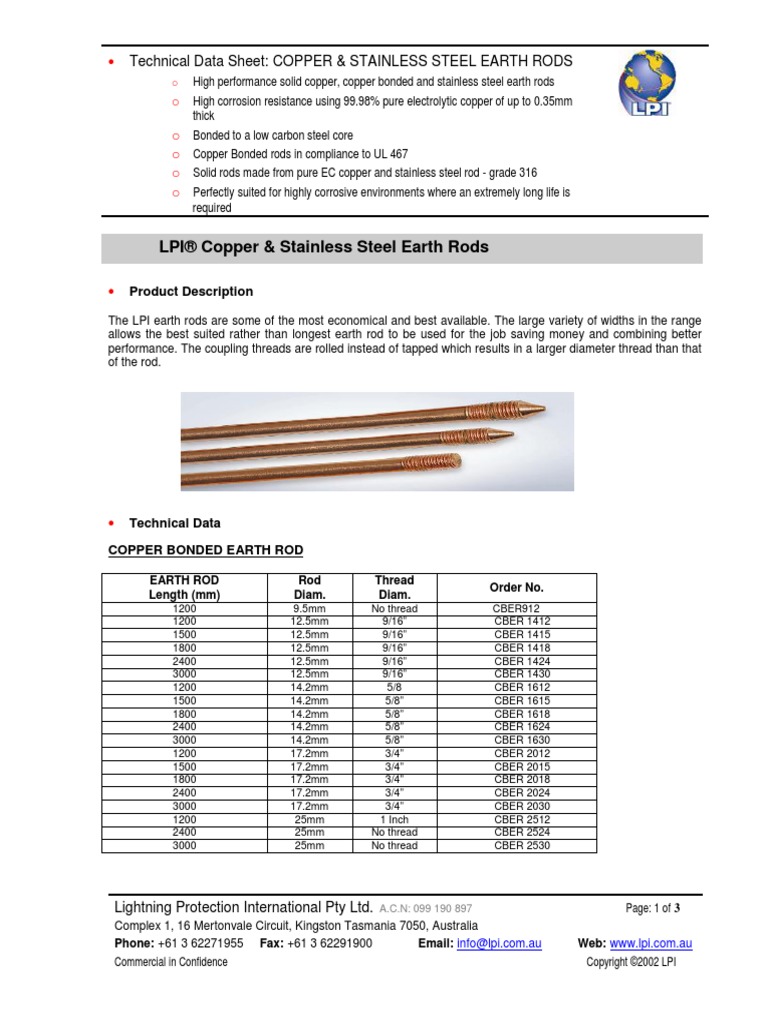 LPI® Copper & Stainless Steel Earth Rods: o o o o | PDF | Stainless ...