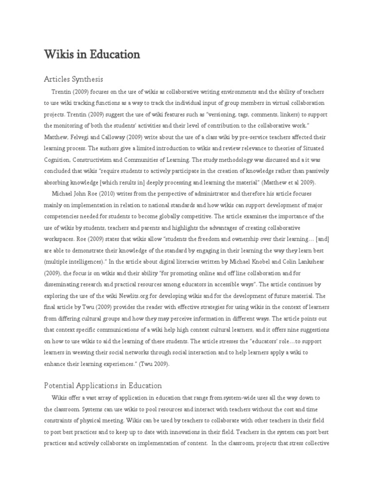Wikis in Education | PDF | Wiki | Learning