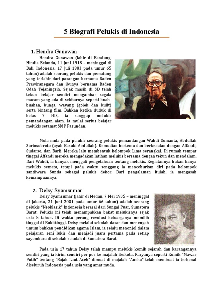 5 Biografi Pelukis Di Indonesia | PDF | Klasik