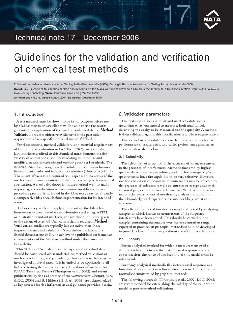 Guidelines For The Validation and Verifi Cation of Chemical Test ...
