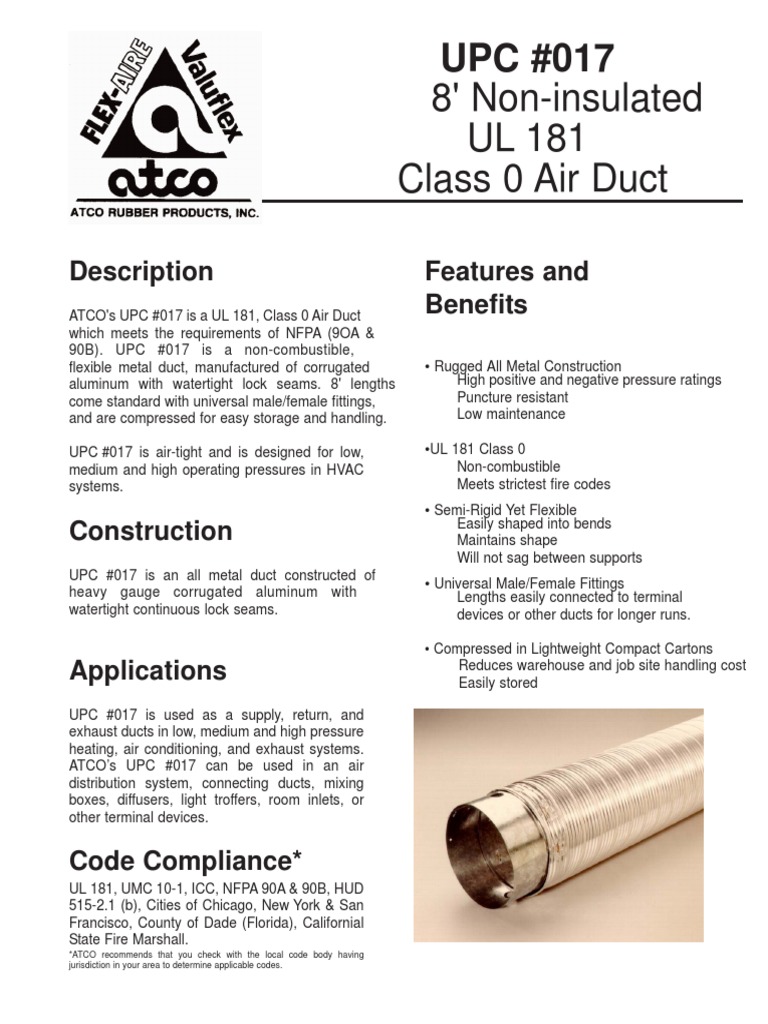 8' Non-Insulated UL 181 Class 0 Air Duct: Description Features and ...