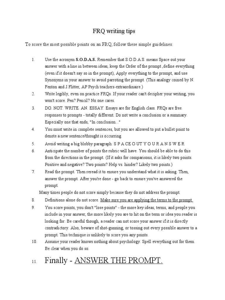 Finally - Answer The Prompt.: FRQ Writing Tips | PDF | Cognition