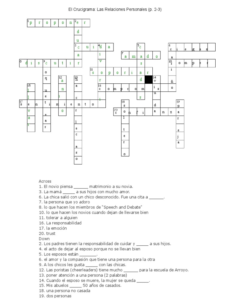 Kami Export L1 Crucigrama - Relaciones Personales (Kami Version) | PDF