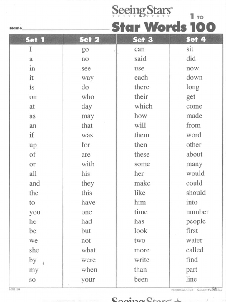 Star Words 1 100 | PDF