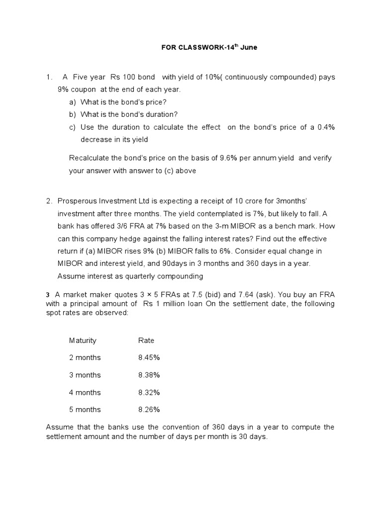 Classwork bond analysis and interest rate hedging | PDF | Bonds (Finance) | Yield (Finance)