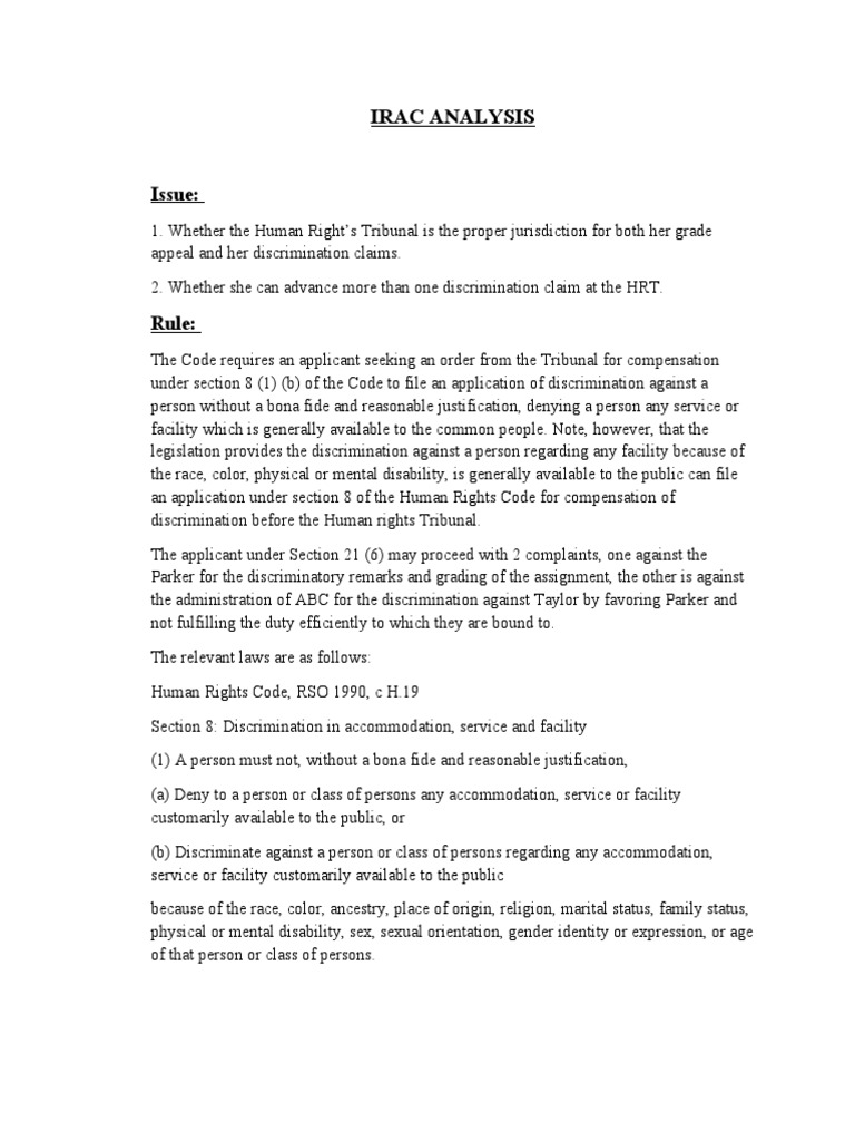 Irac and Memo | PDF | Discrimination | Complaint